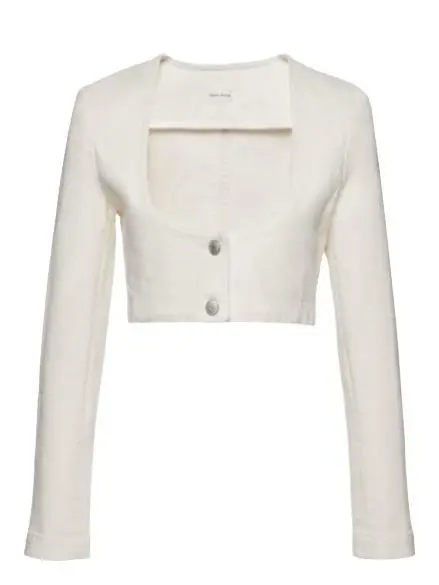 Magda Butrym Square Neck Denim Cropped Jacket - White