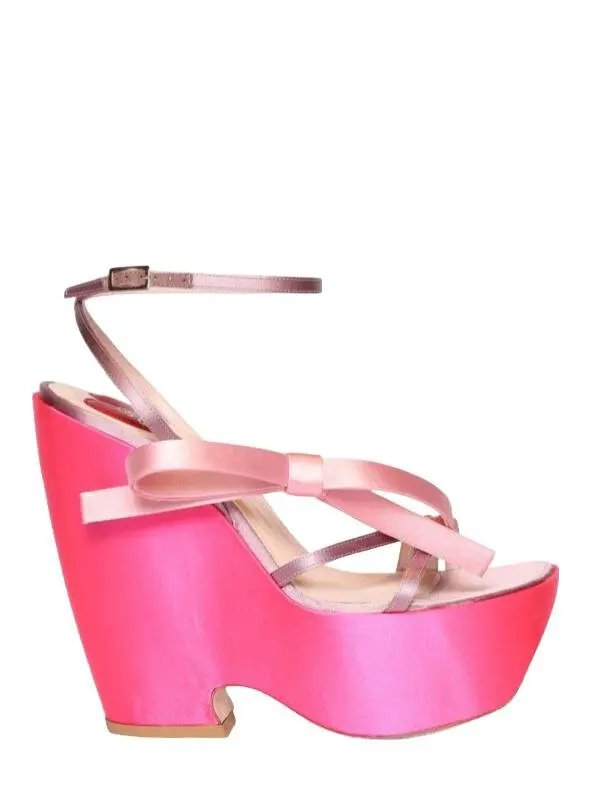 ROGER VIVIER Choc Bow Satin Wedges - Pink