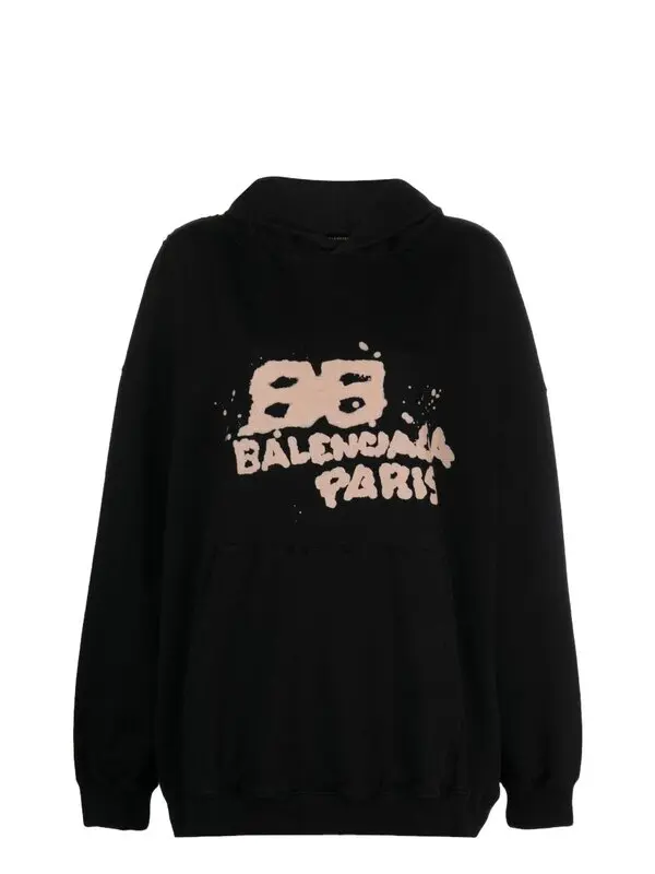 Balenciaga Bb Icon Hand-drawn Hoodie - Black
