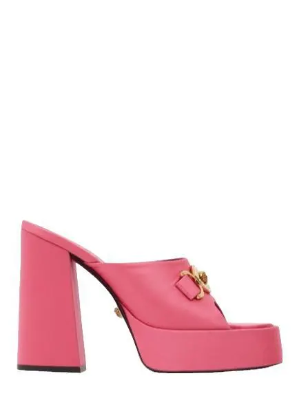 Versace Platform High-heeled Sandals With Metal Logo Detail - Red