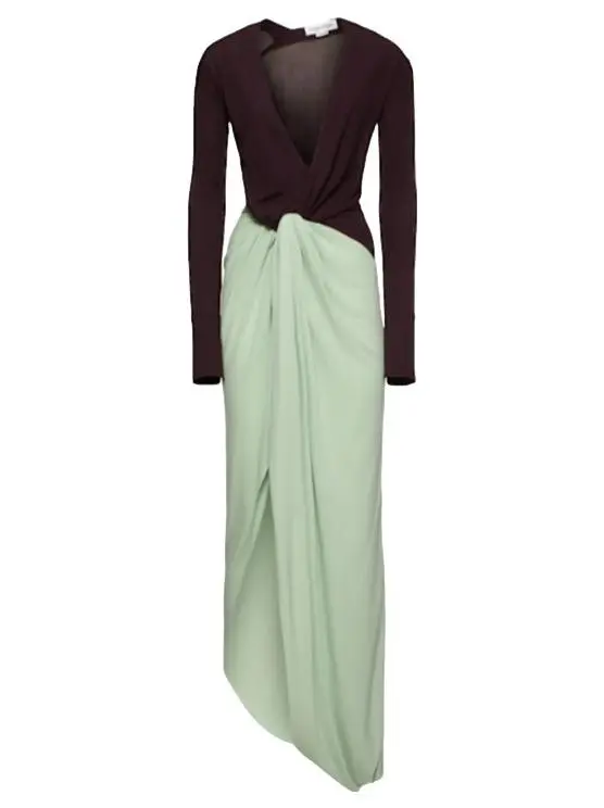 Victoria Beckham Fluid Jersey Knot Detail Gown - Gray