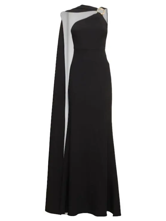 Roland Mouret Asymmetrical Gown With Cape Detail - Black
