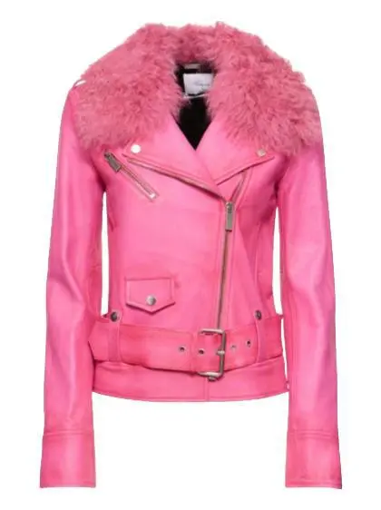 Blumarine Long-sleeved Leather Jacket With Wool Collar - Pink