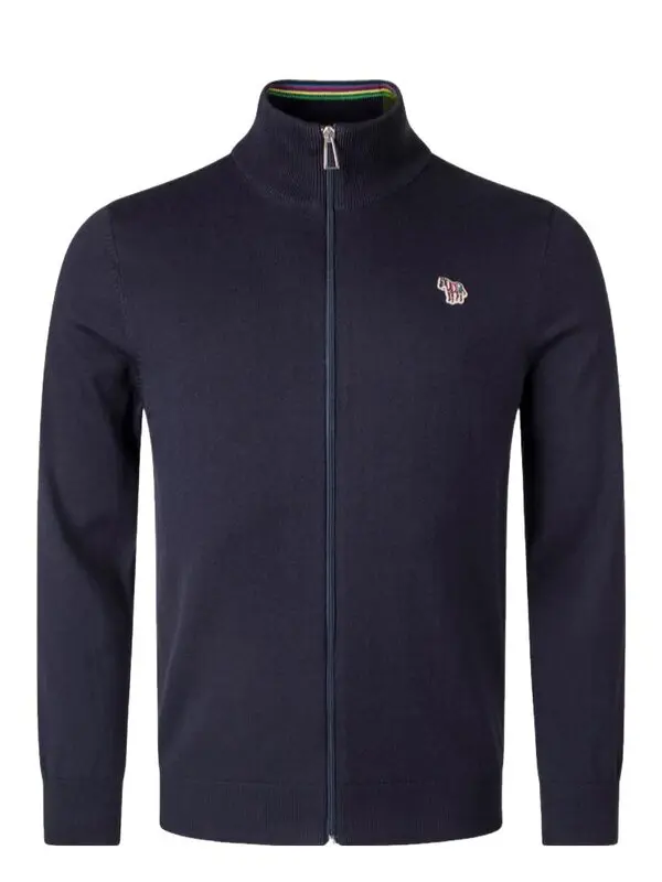 Paul Smith Zip Cardigan With Logo Patch - Very Dark Navy