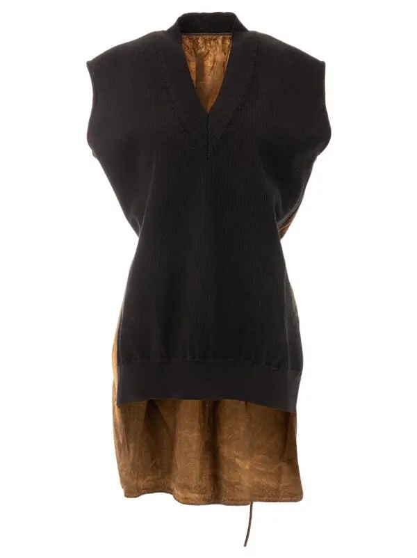UMA WANG Sleeveless V-neck Dress - Black/mustard