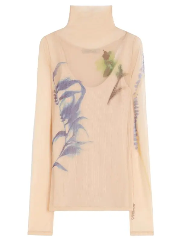 Sportmax High-neck Floral Print Mesh Dress - Nude