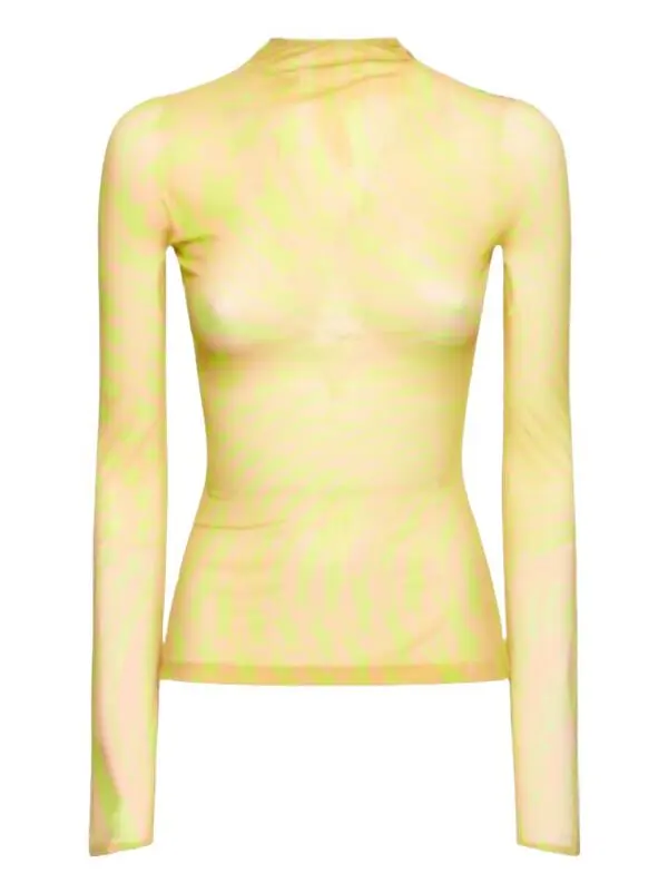 MUGLER Printed Mesh Long-sleeve T-shirt - Nude