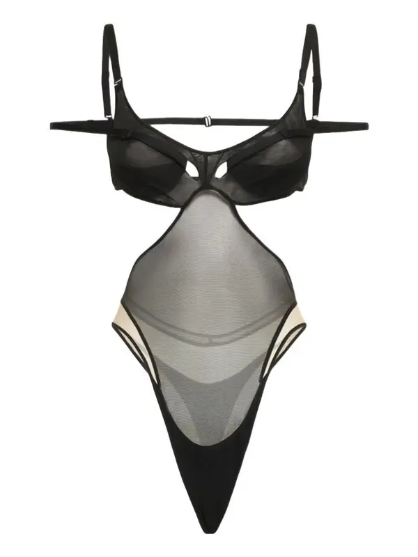MUGLER Cut-out Gauze Bodysuit - Gray