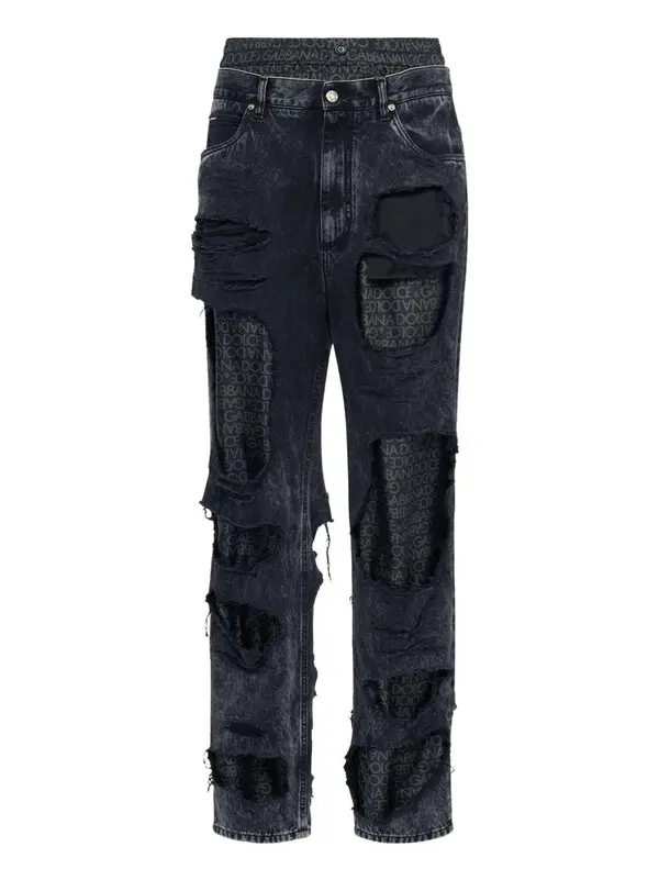 Dolce & Gabbana Layered Distressed Denim Pants - Black