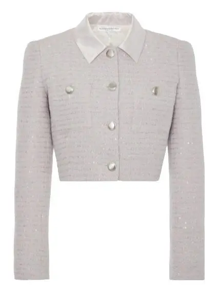 Alessandra Rich Sequined Tweed Cropped Jacket - Gray