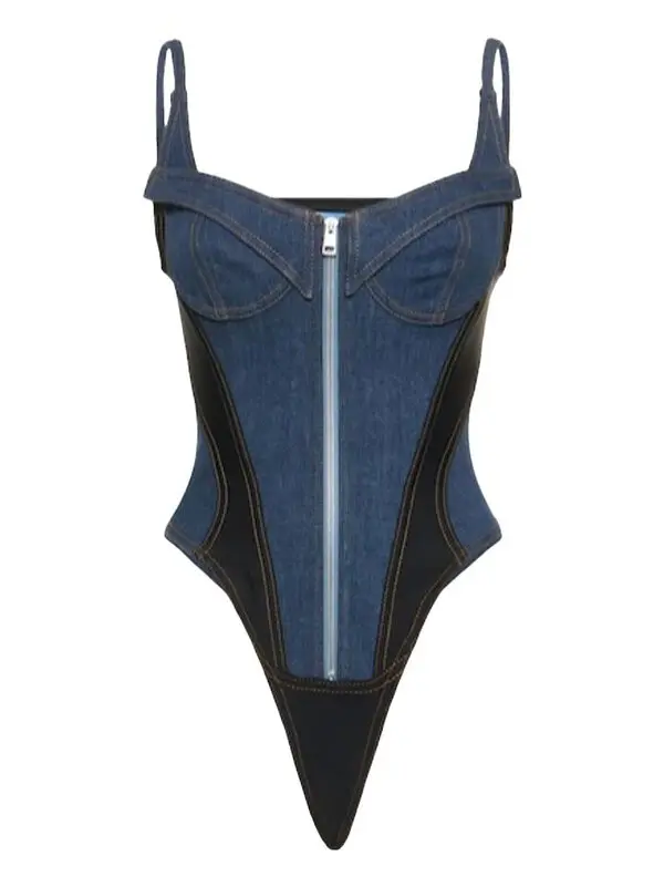 MUGLER Zippered Bodysuit - Blue