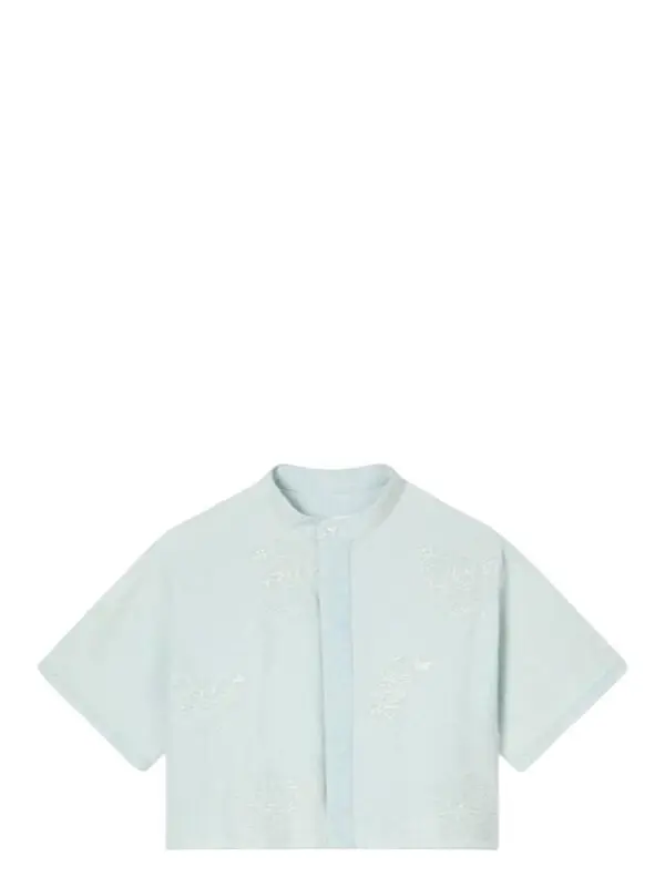 Kenzo Embroidered Short Sleeve Shirt - Stone Bl Dirty Blue Denim