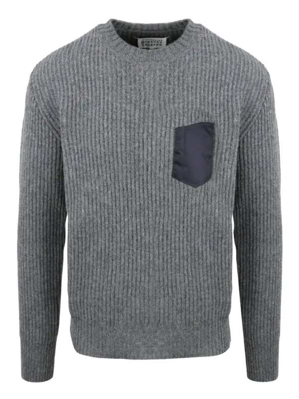 MAISON MARGIELA Ribbed Chest Pocket Jumper - Gray