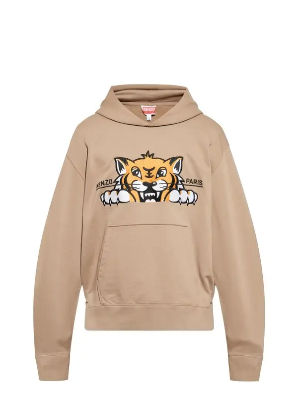 Kenzo Happy Tiger Embroidered Hoodie - Beige