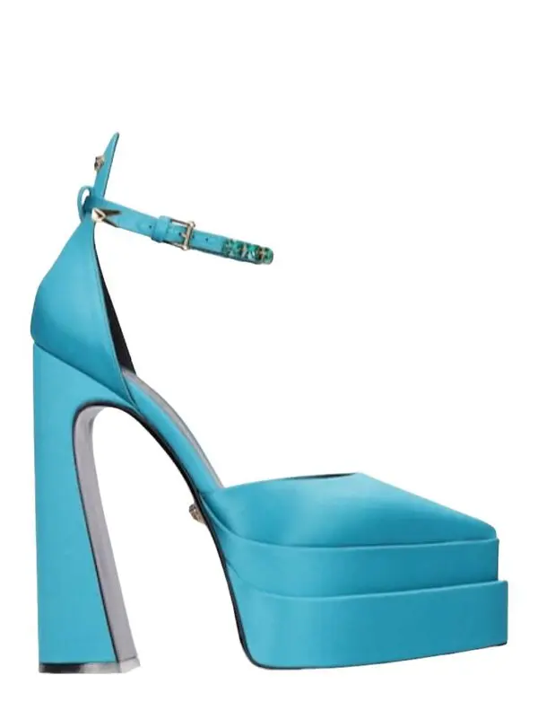 Versace High Heel Platform Sandals With Embellished Ankle Strap - Green