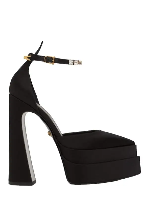 Versace Logo High Heel Platform Sandals - Black