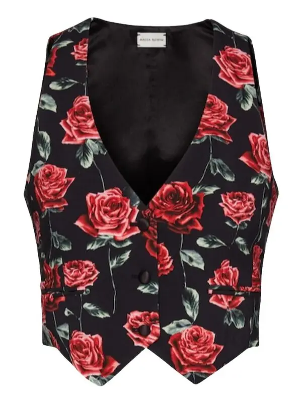 Magda Butrym Rose Printed Jersey Vest - Red