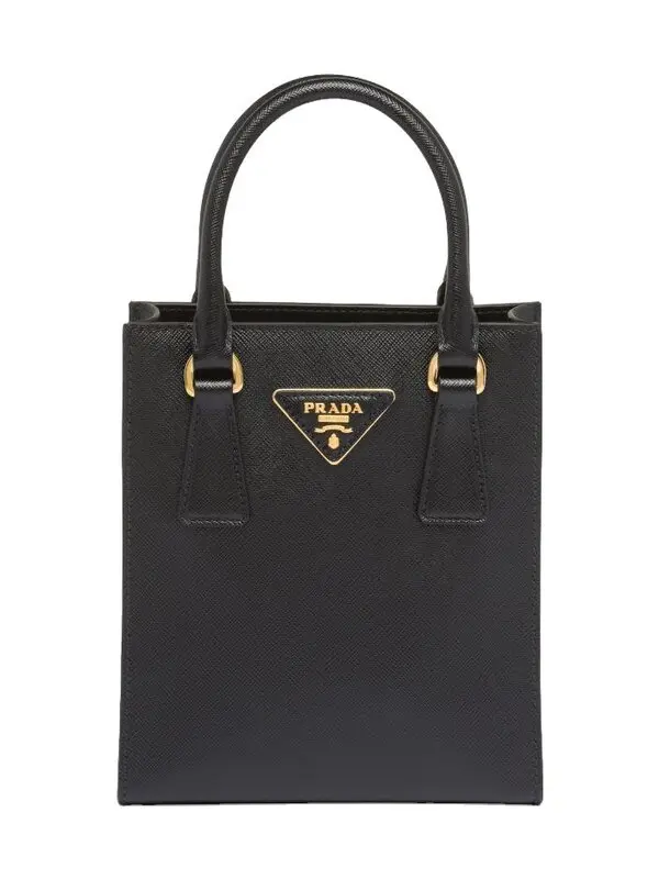 Prada Saffiano Leather Handbag With Logo Detail - Black