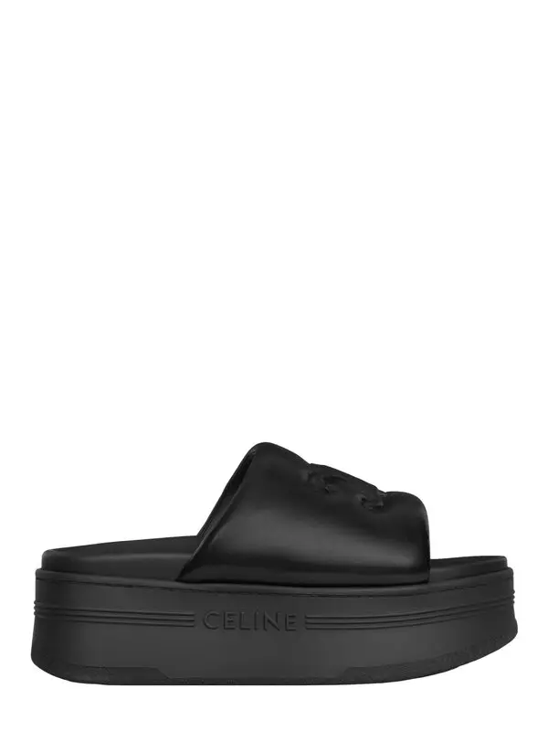 Celine Block Slide With Triomphe In Lambskin - Black