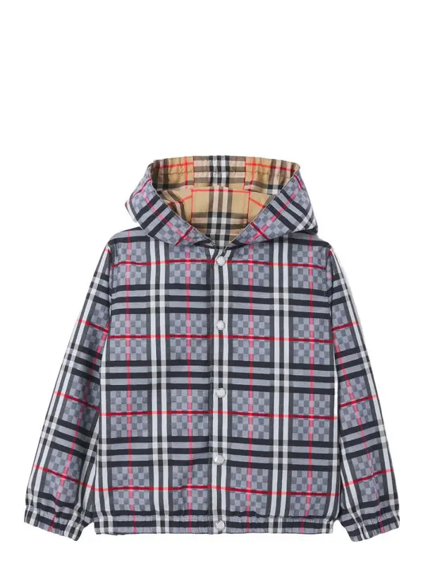 Burberry Reversible Check Print Hooded Jacket - Gray
