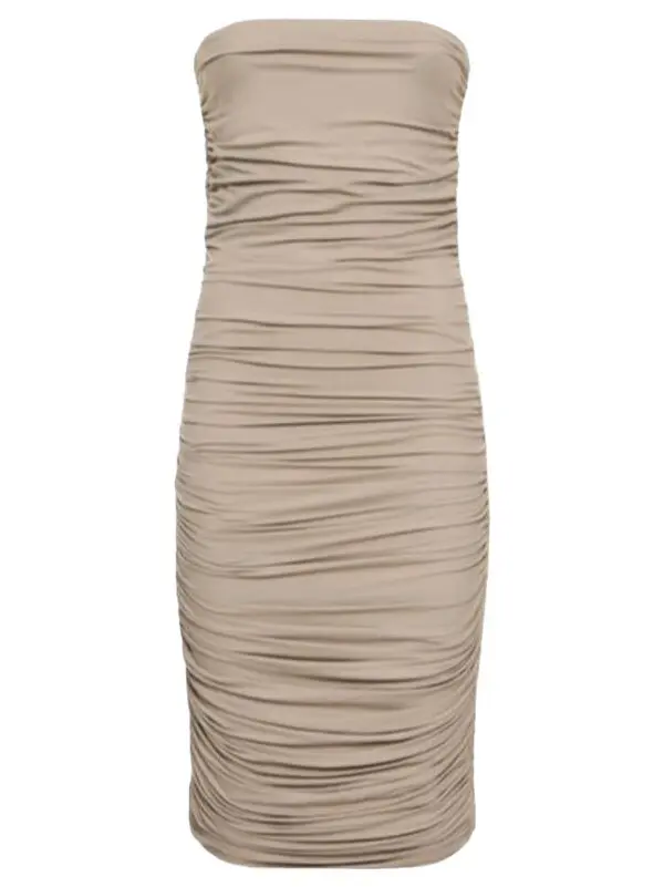 Michael Kors Strapless Ruched Midi Dress - Nude