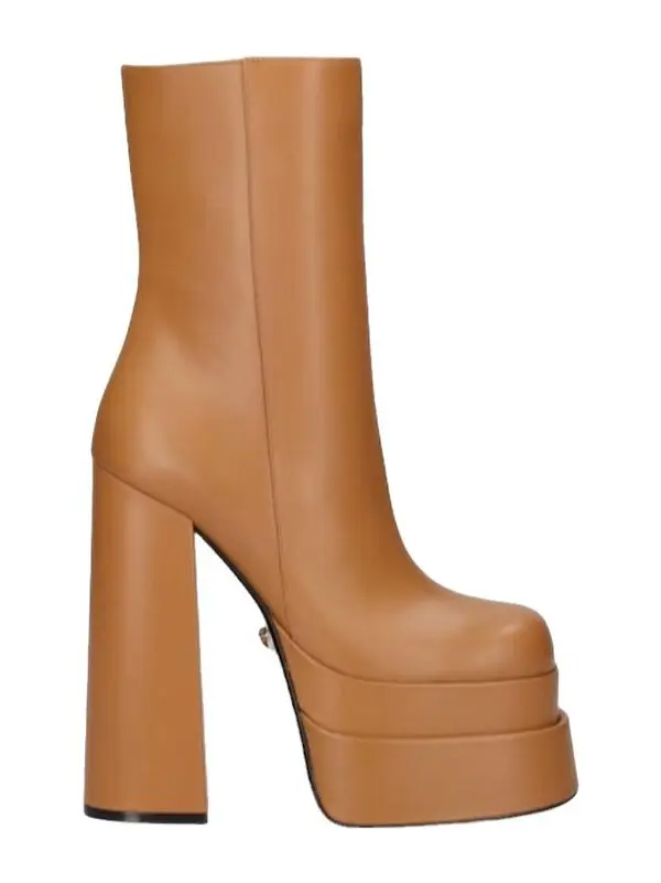 Versace High Heel Logo Platform Boots - Brown