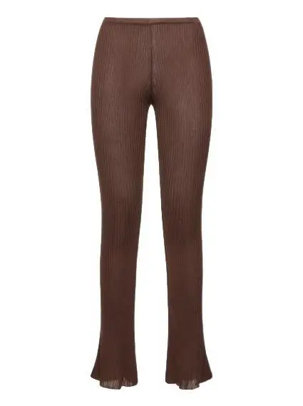 Magda Butrym Ribbed Elastic Waist Casual Pants - Brown