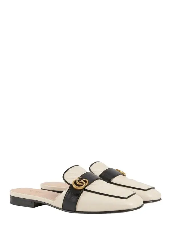 Gucci Logo Plaque Quilted Mules - Nude