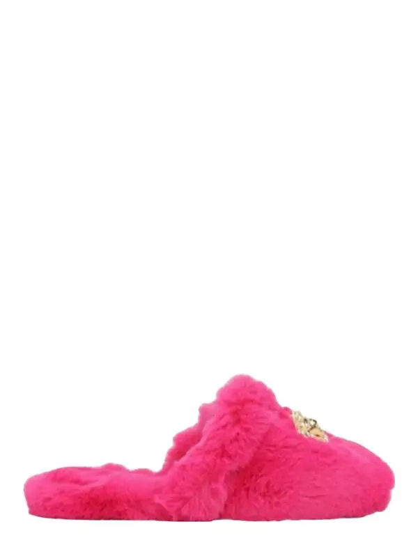 Versace Flat Slippers With Gold Tone Logo Detail - Pink