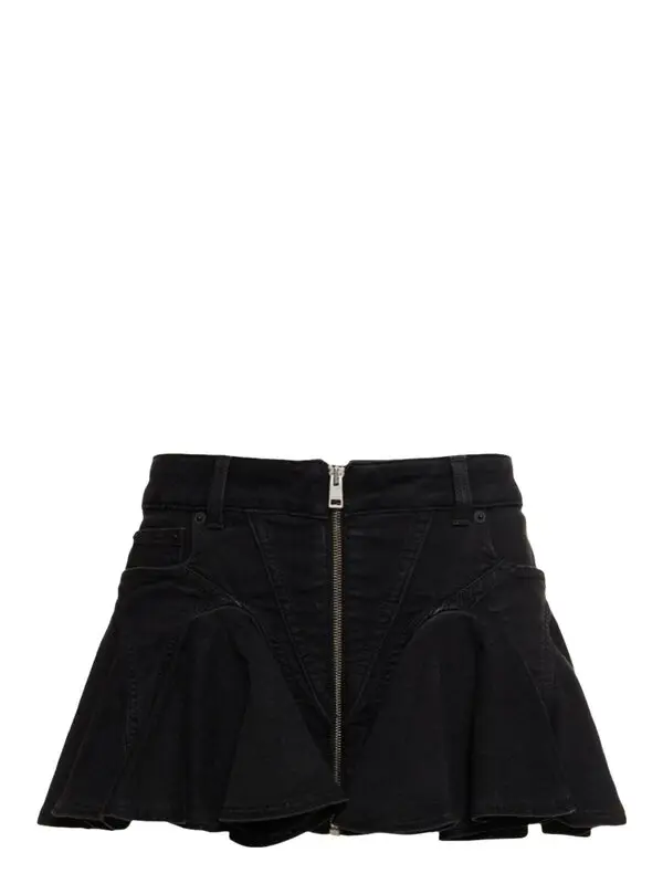 MUGLER Ruffled Denim Mini Skirt - Black