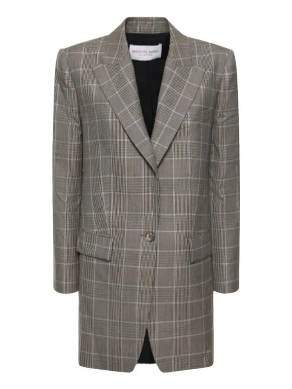Michael Kors Single-breasted Checked Suit Jacket - Gray