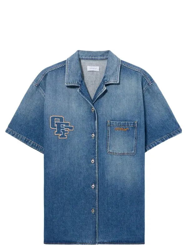 Off-White Royal Patch Denim Shirt Dress - Light Medium Blue