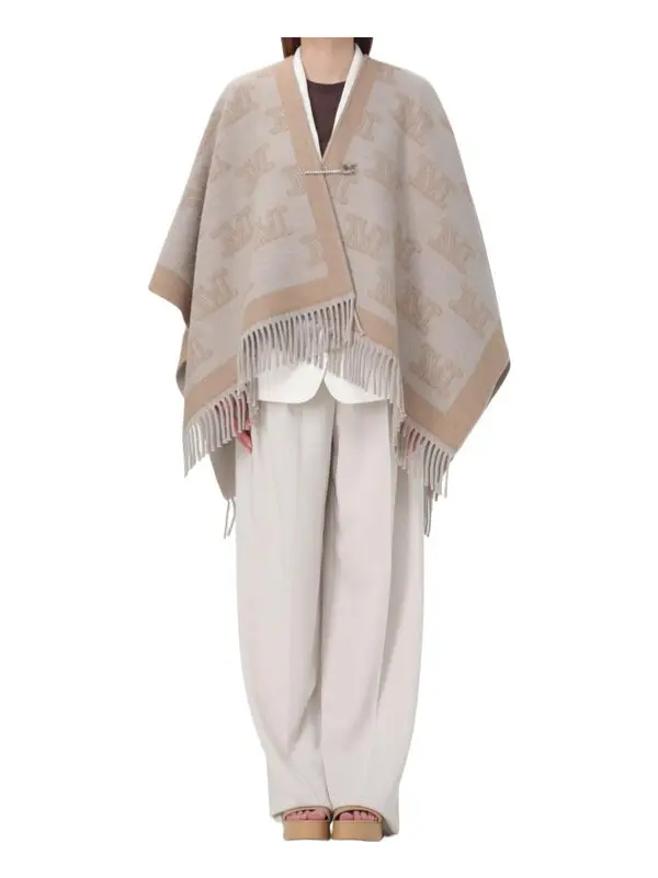 Max Mara Logo Pattern Fringed Cape - Nude