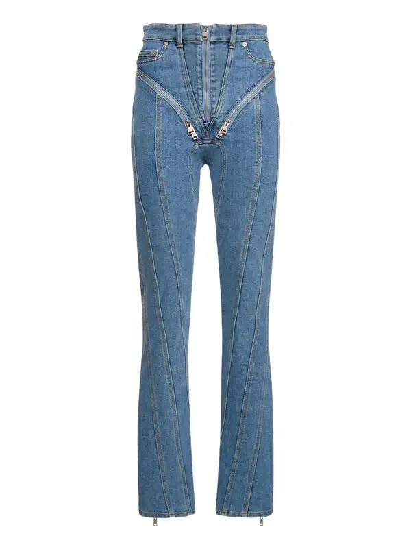 MUGLER High-waist Zipper Detail Jeans - Blue