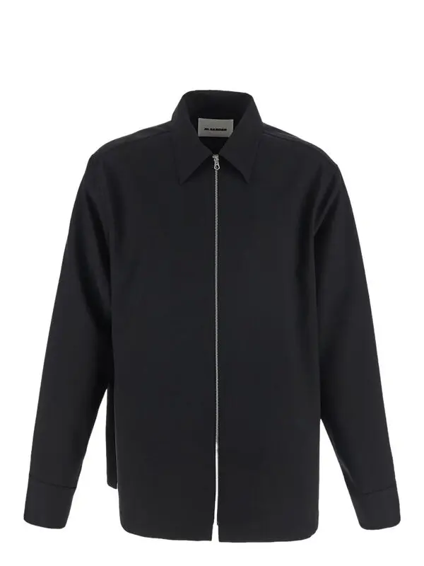 JIL SANDER Zip-up Cotton Shirt Jacket - Black