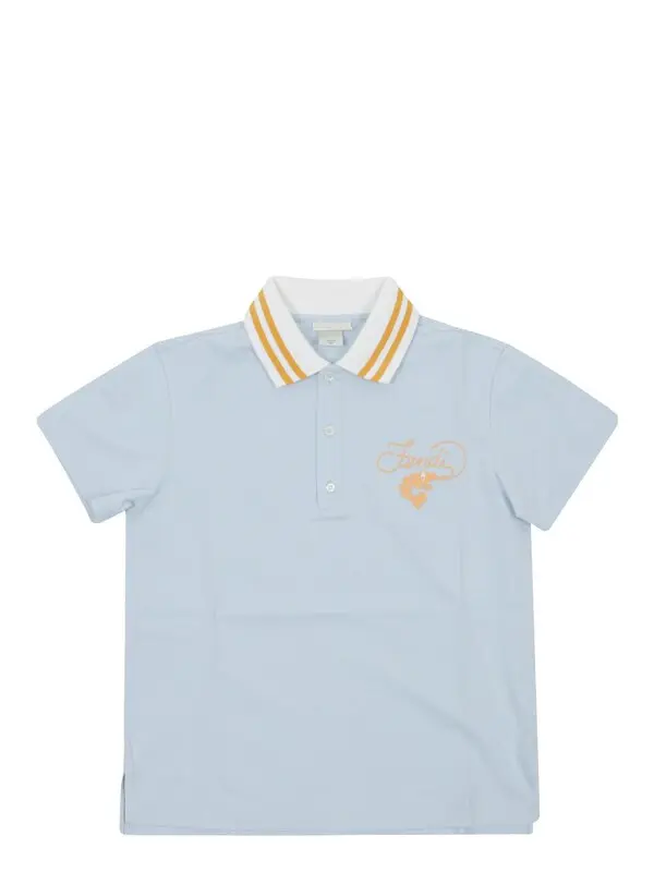 Fendi Short Sleeve Polo Shirt With Striped Collar - White