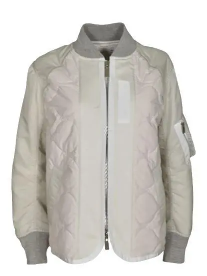Sacai Quilted Drop Shoulder Zip-up Jacket - Gray