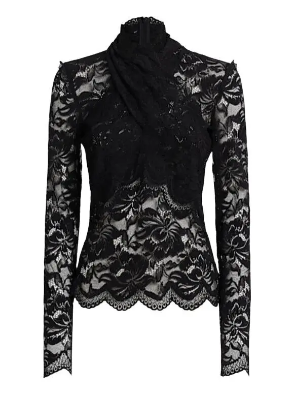 Rabanne Lace Turtleneck Top - Black