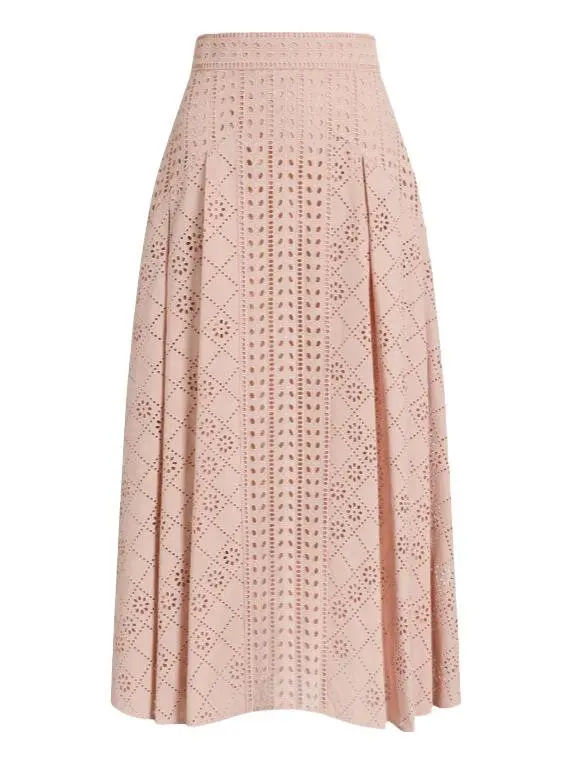 Alberta Ferretti Broderie Anglaise Midi Skirt - Pink