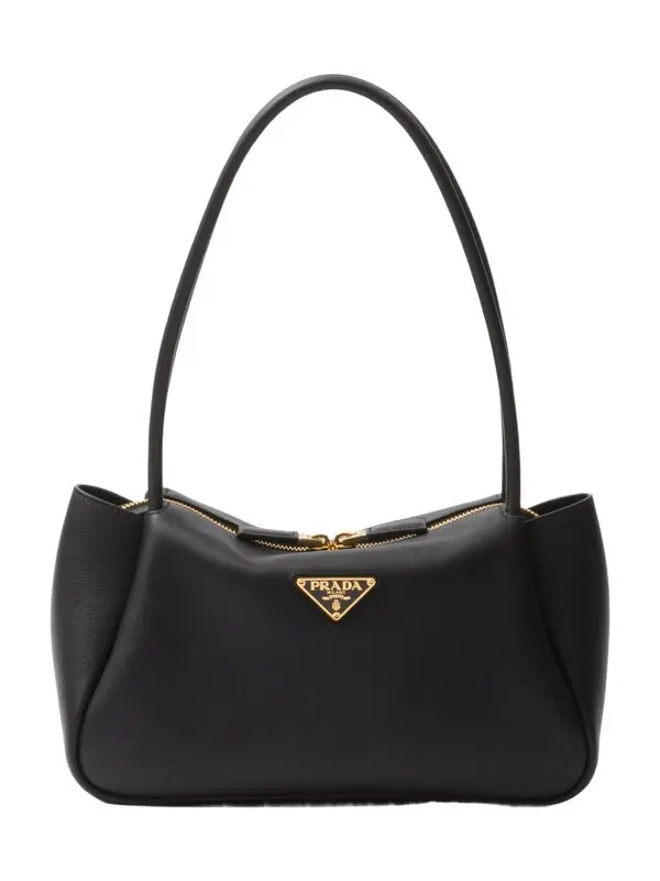 Prada Medium Handbag With Enamel Triangle Logo - Black