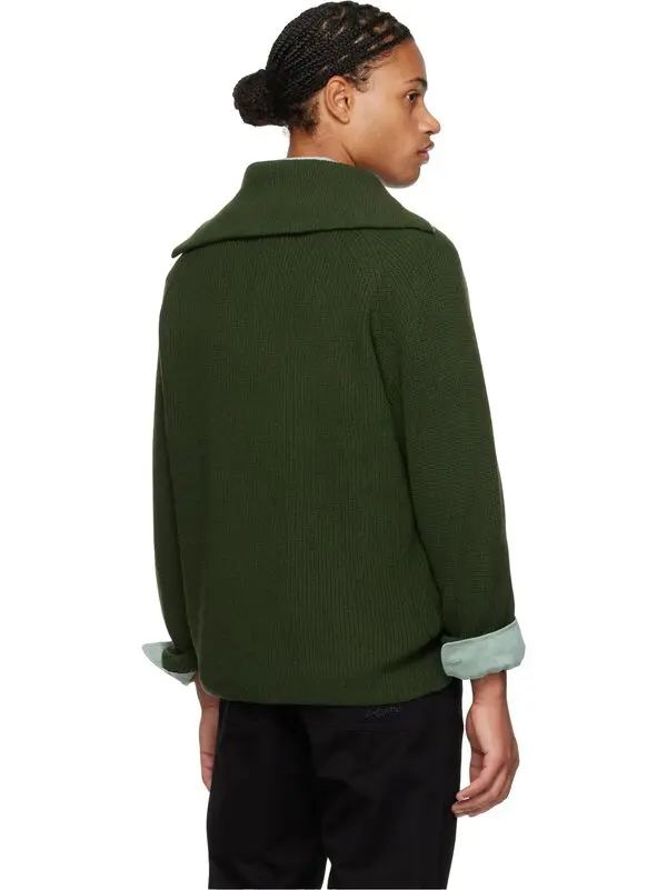 Maison Kitsuné Ribbed Knit Half-zip Sweater With Logo Detail - Green