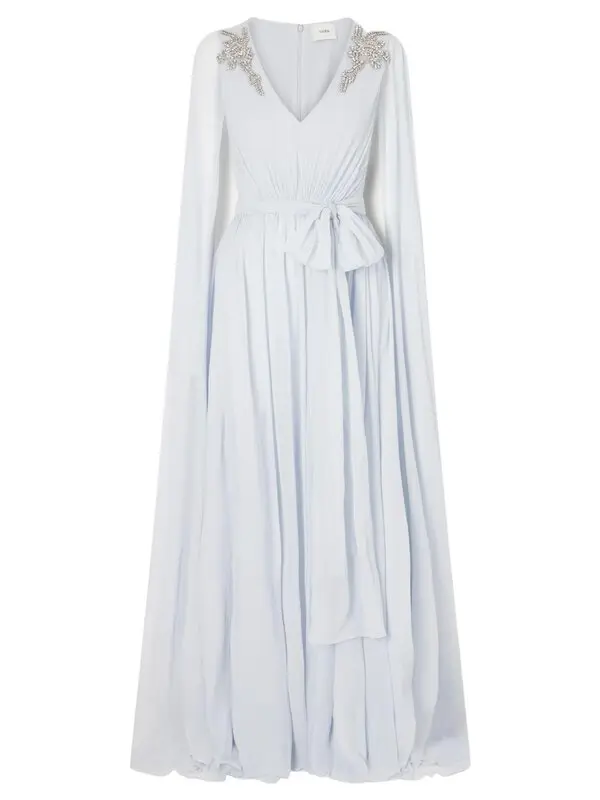 Erdem Embellished V-neck Cape Gown Dress - Blue
