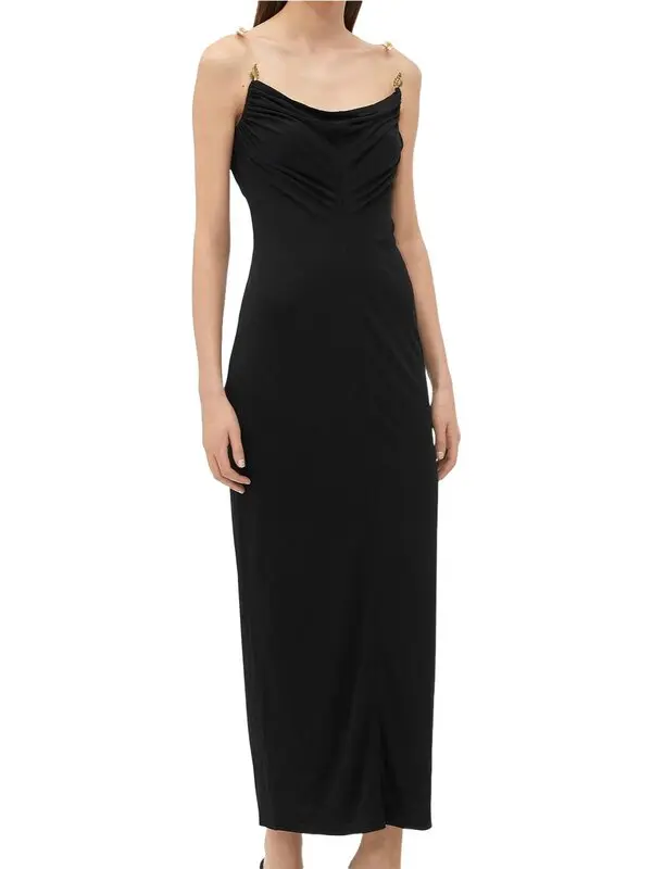 Bottega Veneta Sleeveless Midi Dress With Shoulder Flower Details - Black