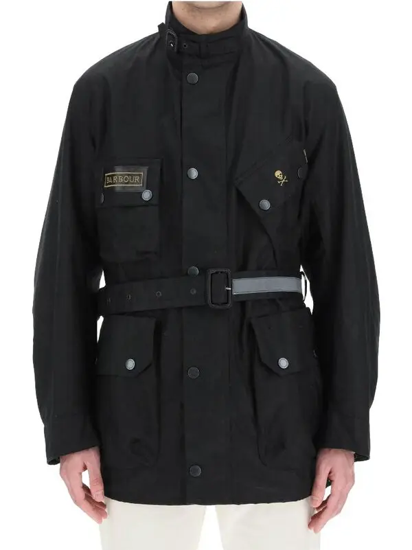 Barbour Logo Embroidered Belted High-neck Jacket - Black