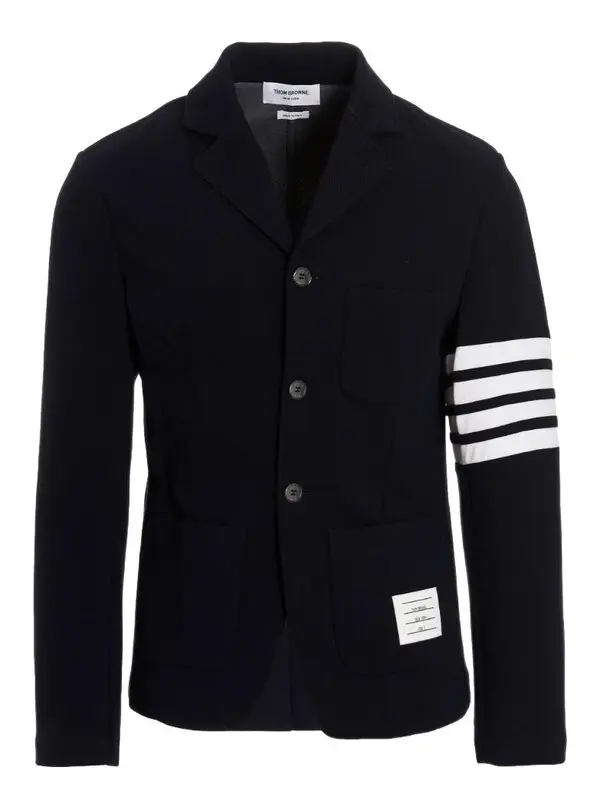Thom Browne Single-breasted Blazer With Striped Detail - Navy Blue