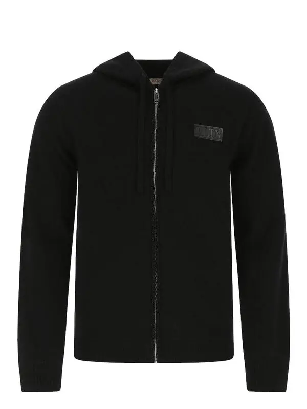 Valentino Garavani Zippered Hooded Jacket With Chest Logo - Black