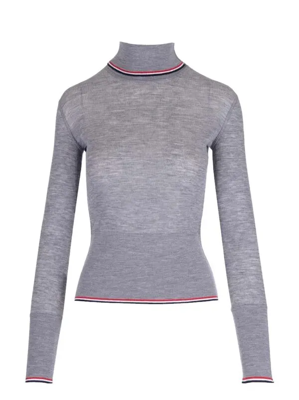 Thom Browne Striped Trim Turtleneck Jumper - Light Gray