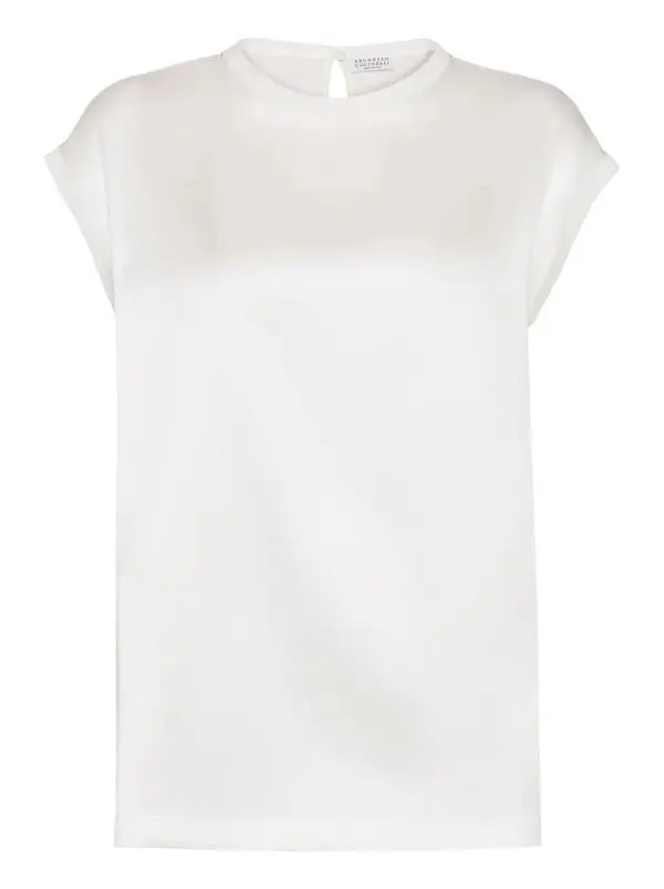 Brunello Cucinelli Cap Sleeve Crewneck Satin Blouse - White
