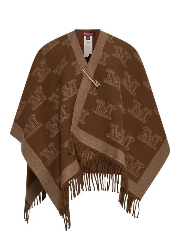 Max Mara All-over Logo Patterned Fringed Cape - Brown