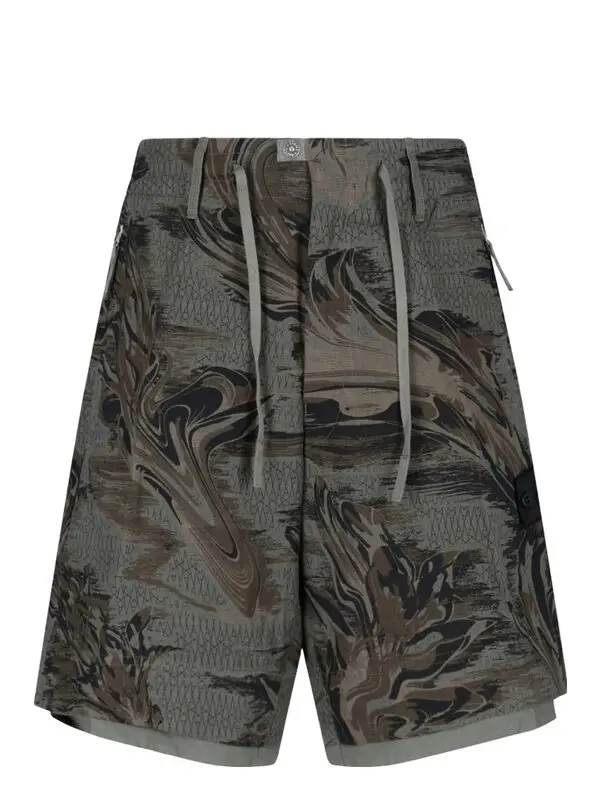 Stone Island Abstract Print Knee-length Bermuda Shorts - Black
